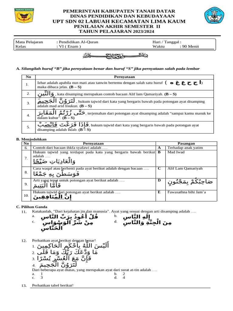 SOAL Pq KLS 6 K13 | PDF