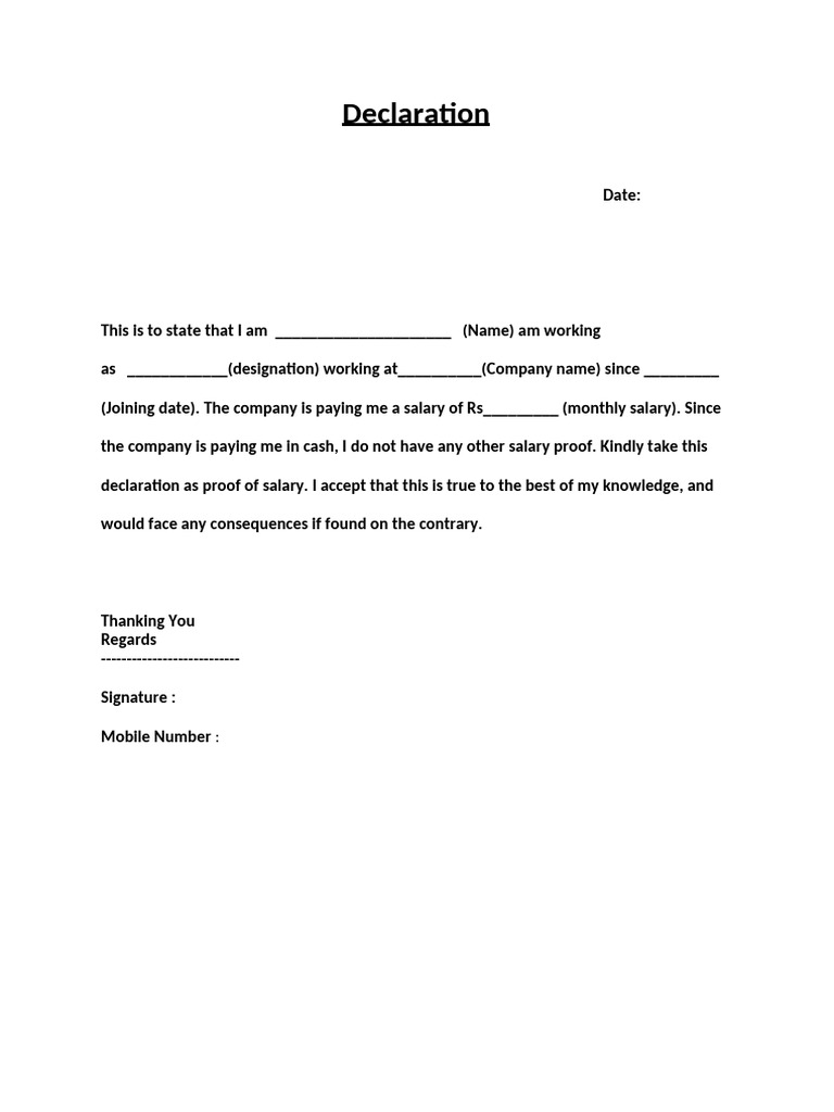 Salary Declaration for Cash Payments | PDF