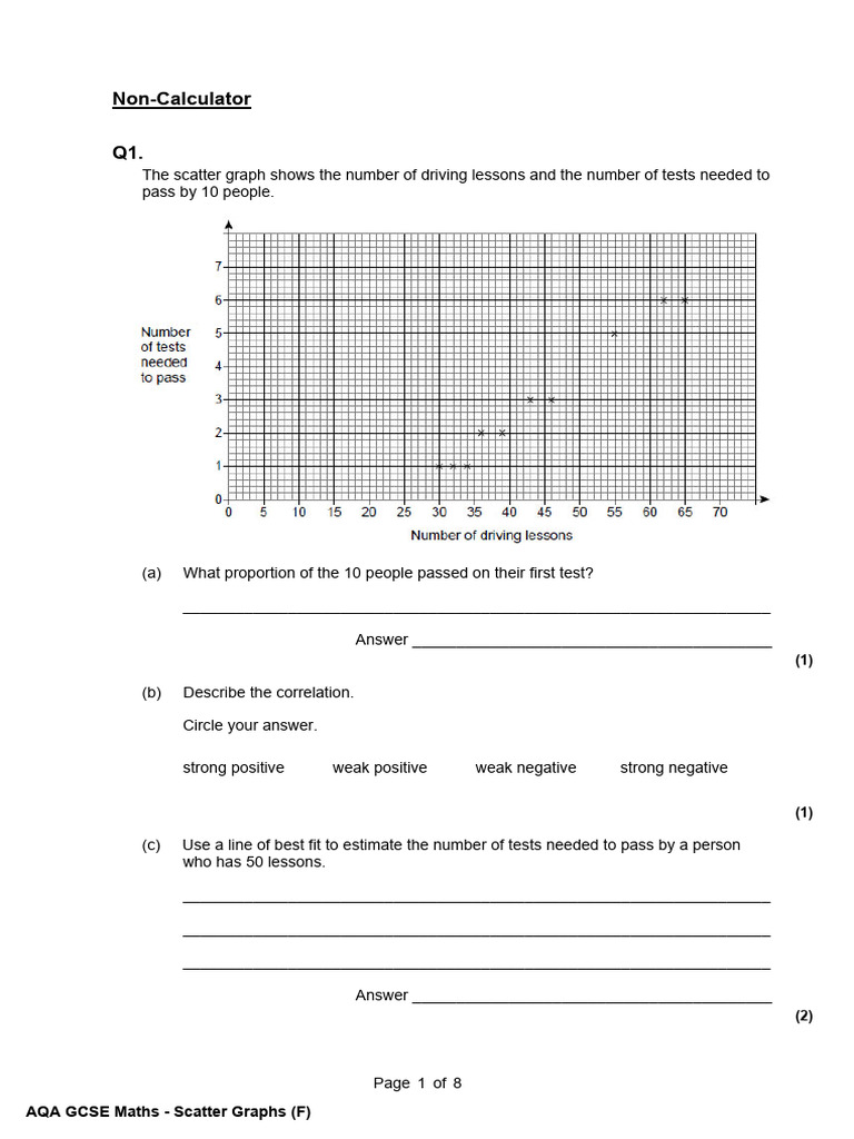 AQA Scatter Graphs (F) QP | PDF | Scatter Plot