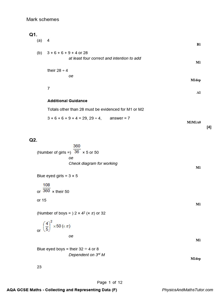 AQA GCSE Maths Mark Schemes | PDF | Cartesian Coordinate System ...