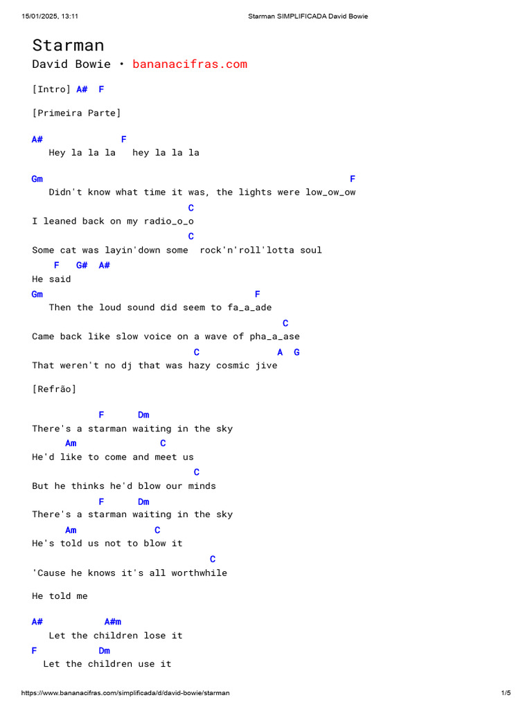Starman Chords and Lyrics Guide | PDF | Hard Rock | Song Recordings ...