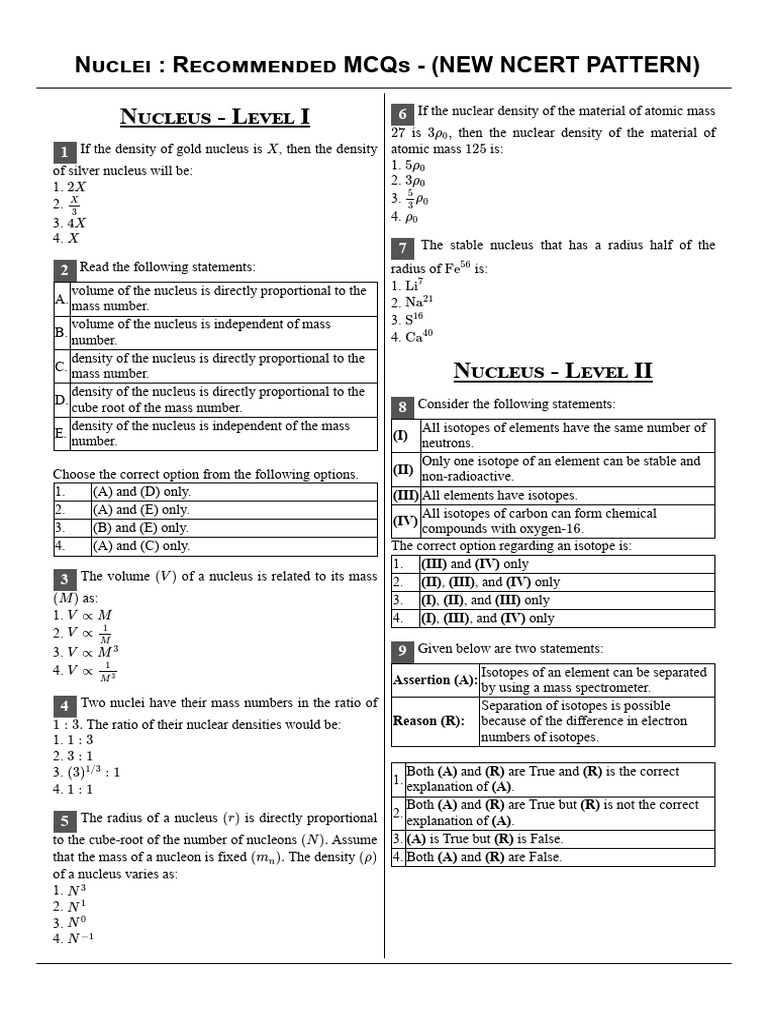 Nucleus and Binding Energy MCQs | PDF | Atomic Nucleus | Neutron