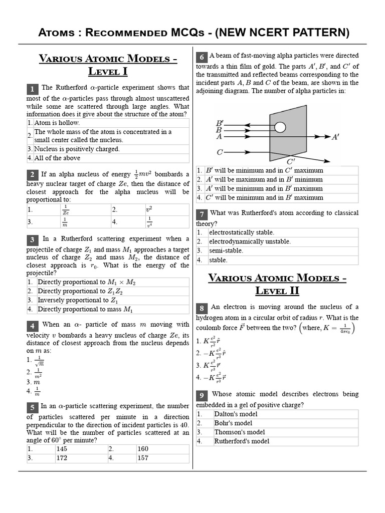 Atomic Models and MCQs Overview | PDF | Atoms | Electron