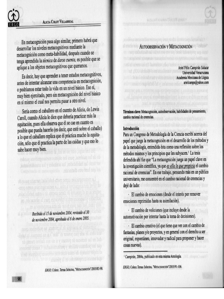 Campiran Autoobserv Metacog ErgoEsp1 | PDF