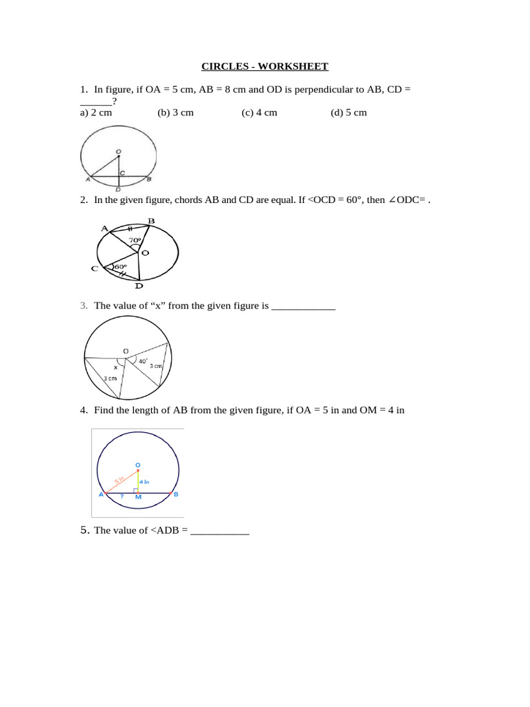 Circle Parts and Measurements Worksheet | PDF