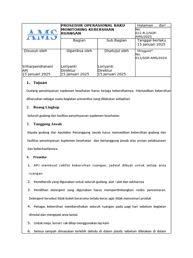 POB Kebersihan Ruangan Revisi | PDF