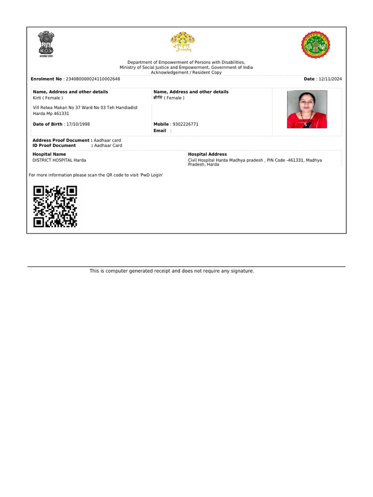 Disability Enrollment Acknowledgment Receipt | PDF