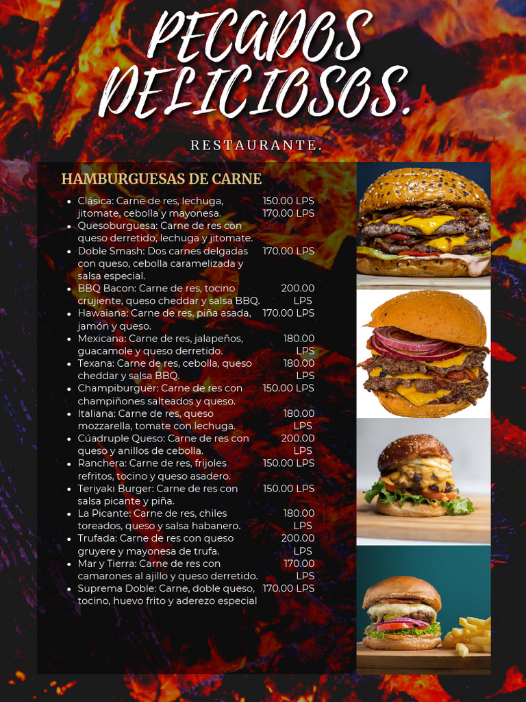 Carta Menú Restaurante Brasería Fotográfico Rojo y Negro | PDF ...