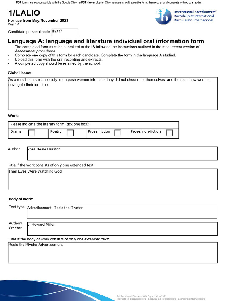 IB Language A Individual Oral Form | PDF