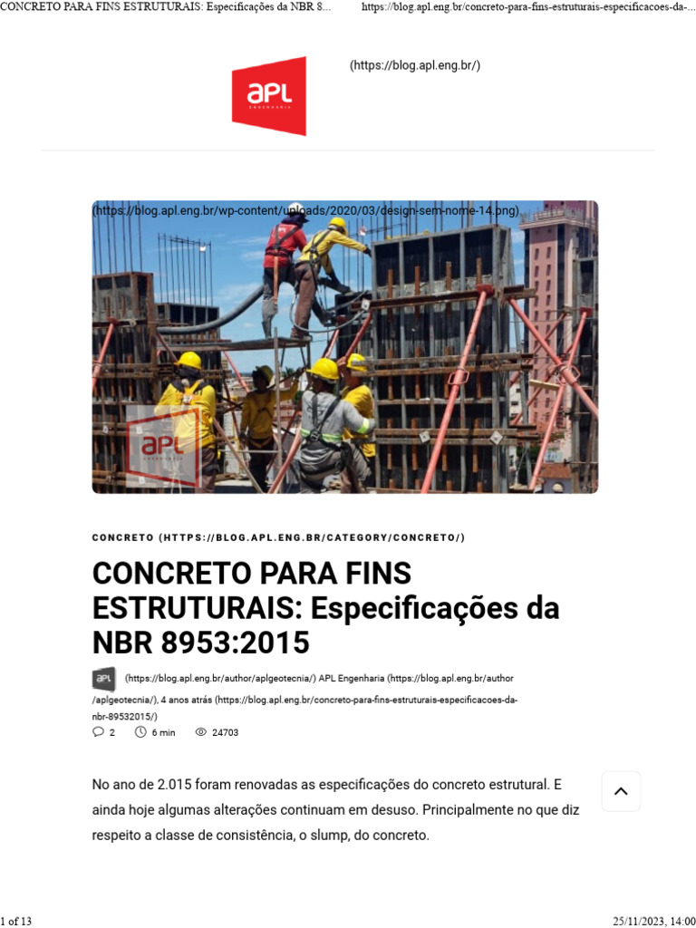 Classe de Concreto de Acordo Com Consistencia Norma | PDF | Concreto ...