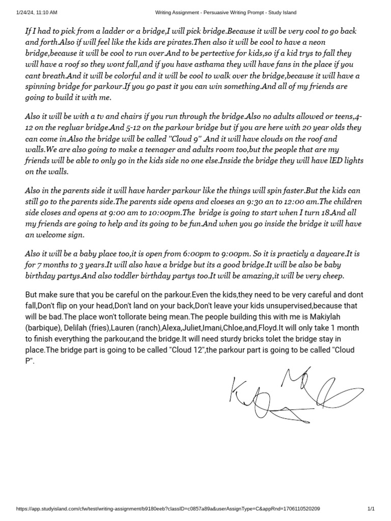 Writing Assignment - Persuasive Writing Prompt - Study Island | PDF