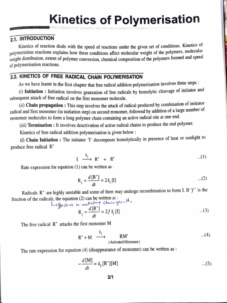 Kinetics of Polymerization | PDF | Polymerization | Chemical Kinetics