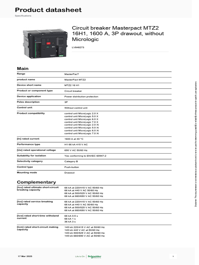 Schneider Electric MasterPact-MTZ LV848273 | PDF | Alternating Current ...