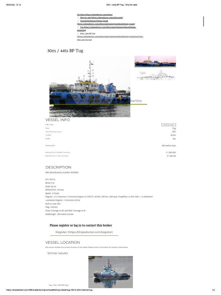 30m Tugboat for Sale by GRS | PDF | Tugboat | Ships