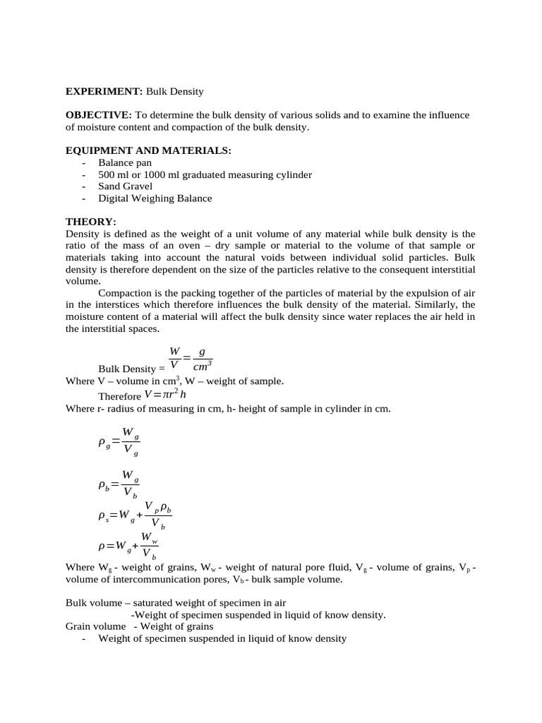 Bulk Density 300 Level | PDF | Density | Porosity