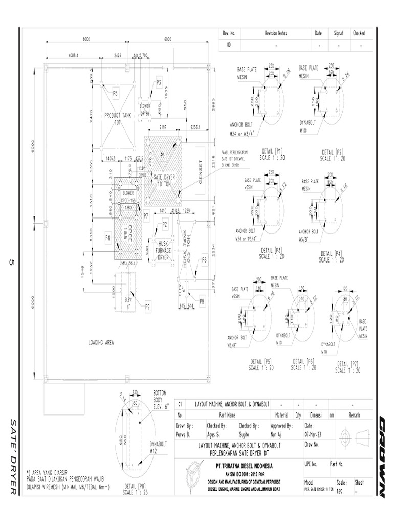 Layout Pemasangan Dynabolt Dan Angkur Sate Dryer 10 Ton PT RUTAN | PDF