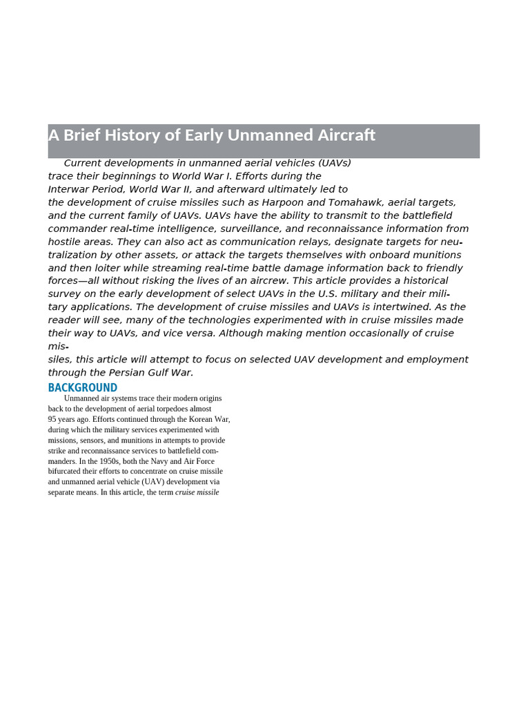 A Brief History of Early Unmanned Aircraft | PDF | Unmanned Aerial Vehicle | Aviation