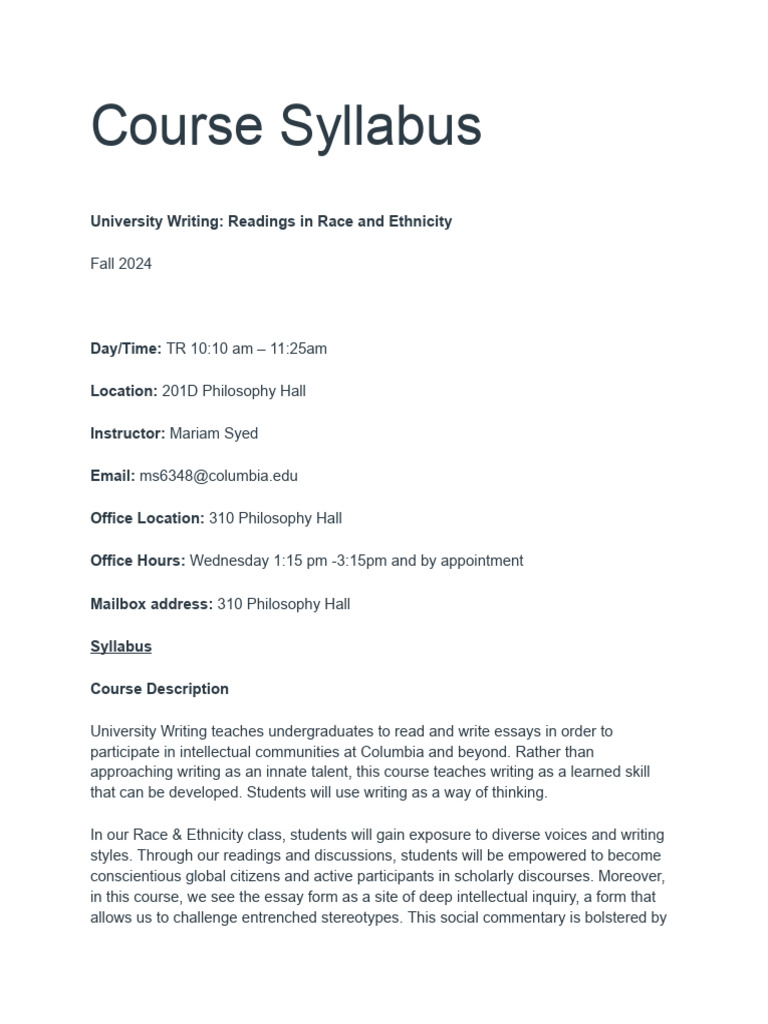 University Writing Course Syllabus | PDF | Essays | Academic Integrity