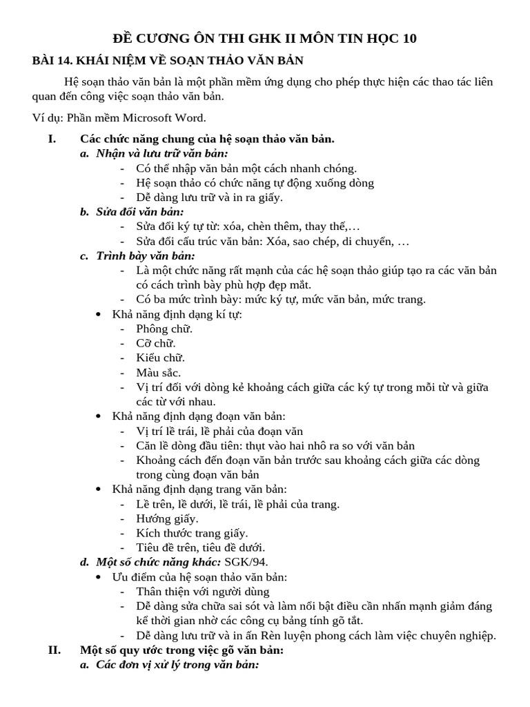 ĐỀ CƯƠNG ÔN THI GHK II MÔN TIN HỌC 10 | PDF