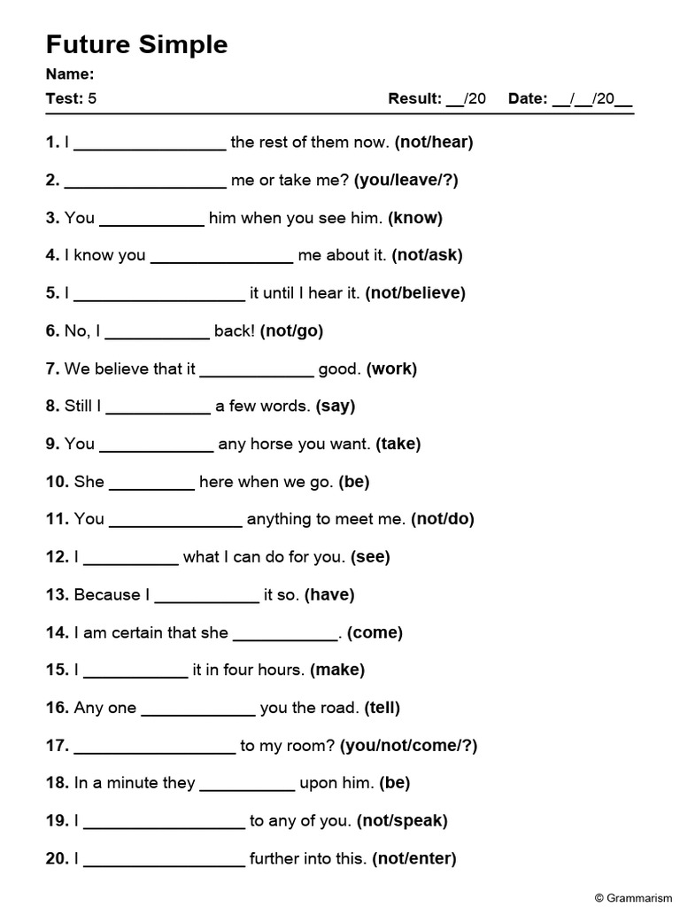 Grammarism Future Simple Test 5 1100325 | PDF