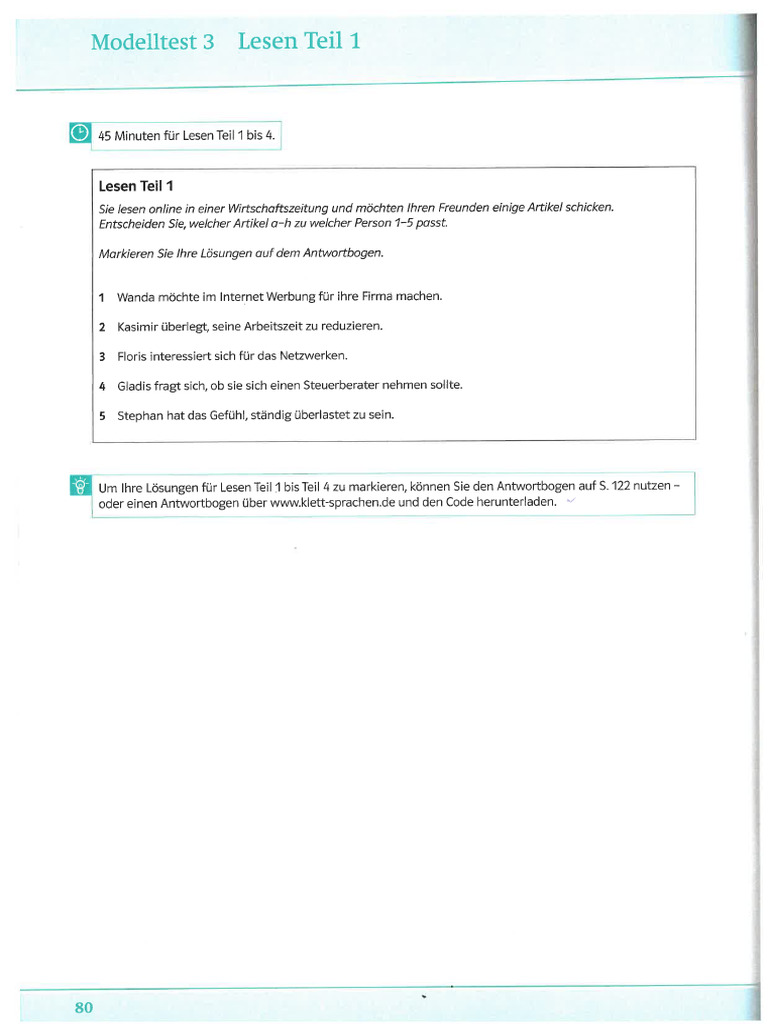 Klett Modelltest 3 Mit Lösungen | PDF