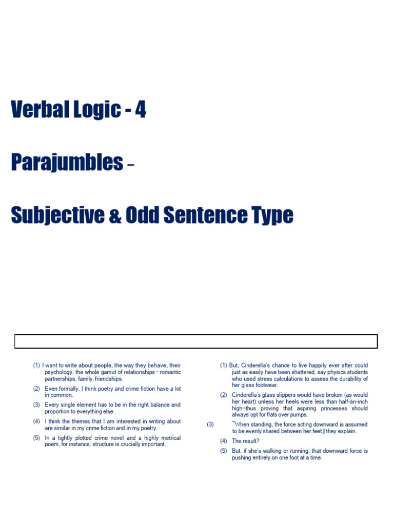Verbal Logic - 4 - Parajumbles - Subjective & Odd Sentence Type | PDF | Attention Deficit ...