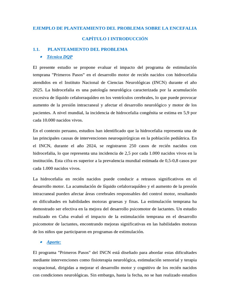 Ejemplo de Planteamiento Del Problema Sobre La Encefalia | PDF ...