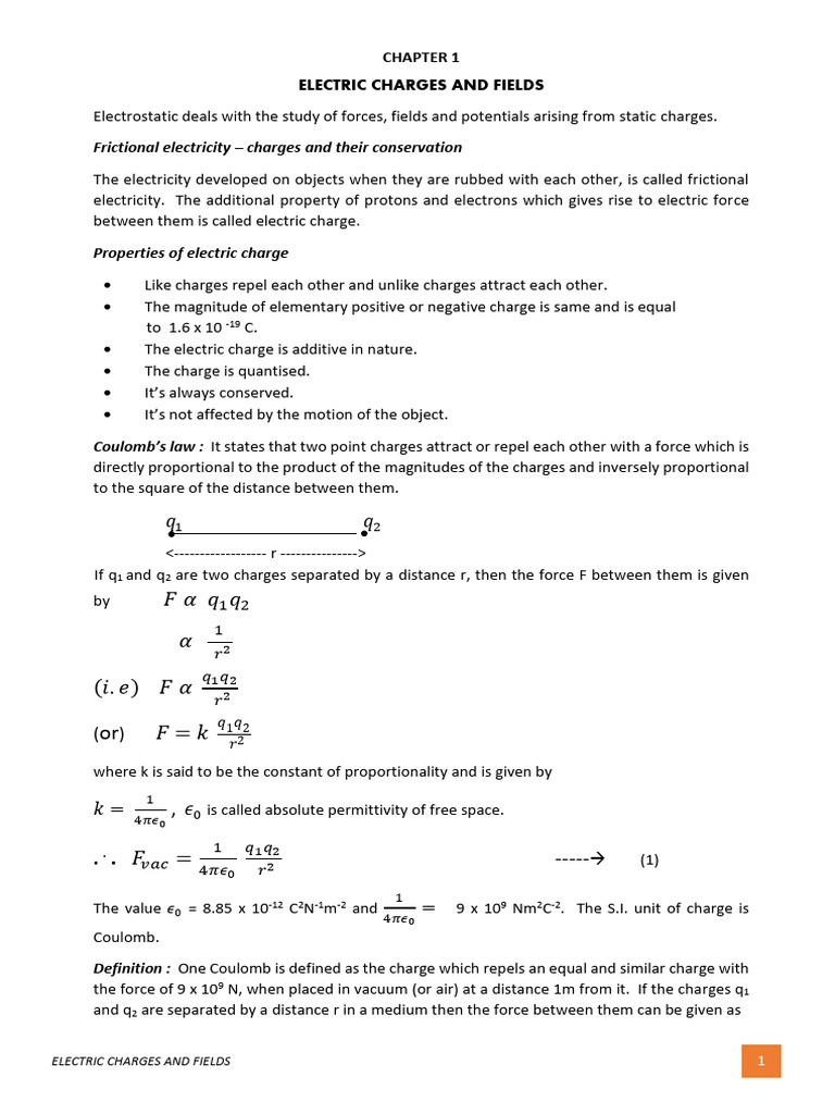 Chapter1EleChFields-1 | PDF | Electric Charge | Electric Field