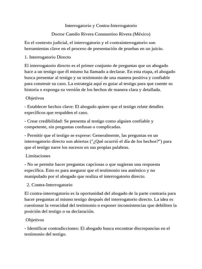 Interrogatotio y Contra-Interrogatorio | PDF | Testigo | Testimonio