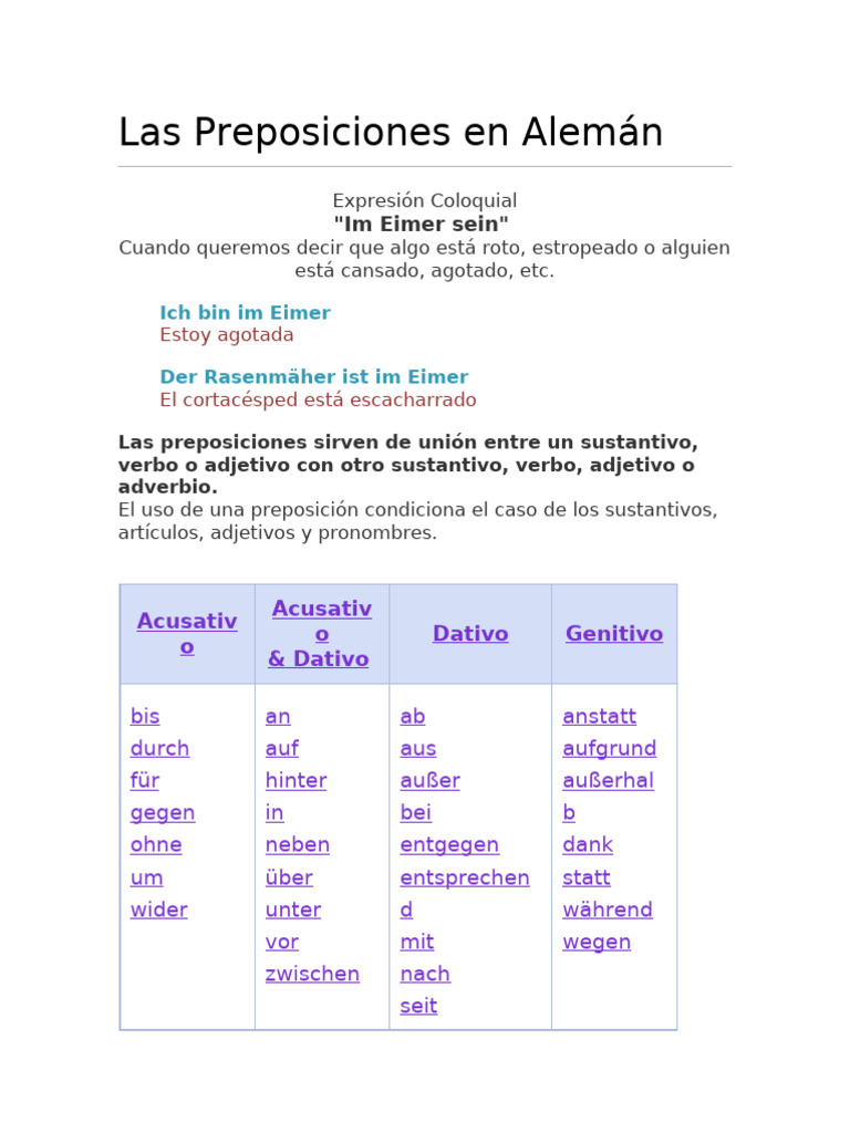 Las Preposiciones en Alemán | PDF | Tipología Lingüística | Sintaxis