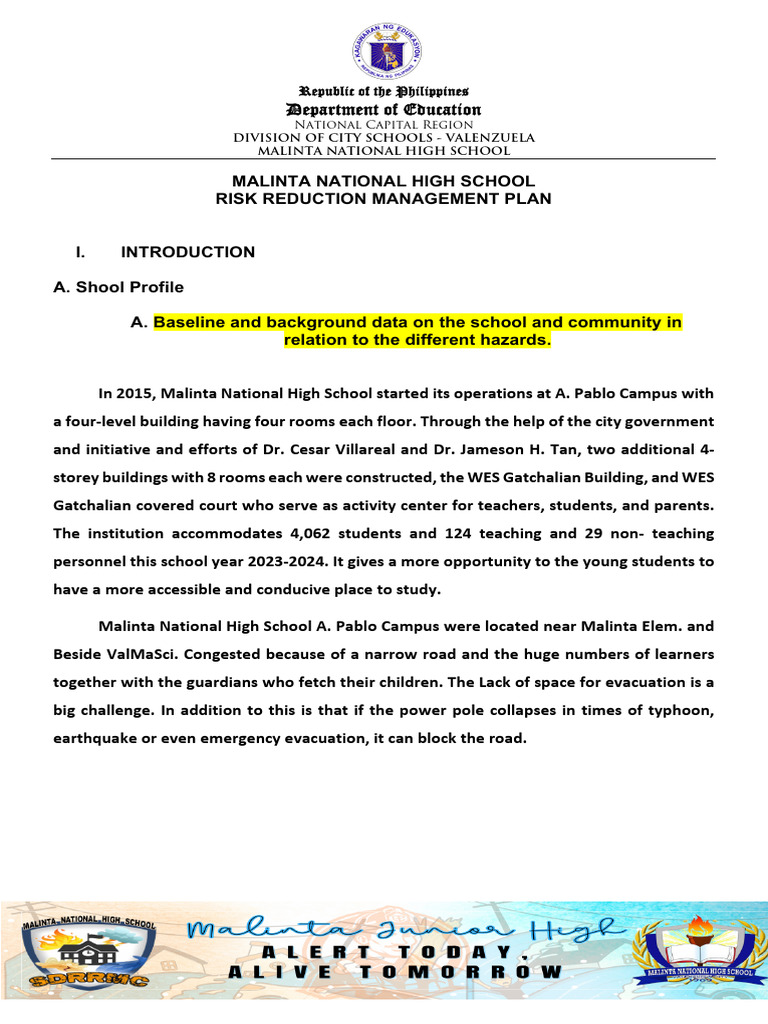 Mnhs SDRRM Plan 2023 2024 | PDF | Metro Manila | Emergency Management