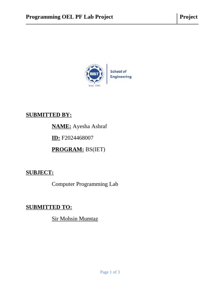 Project.lab 1 Ayesha | PDF