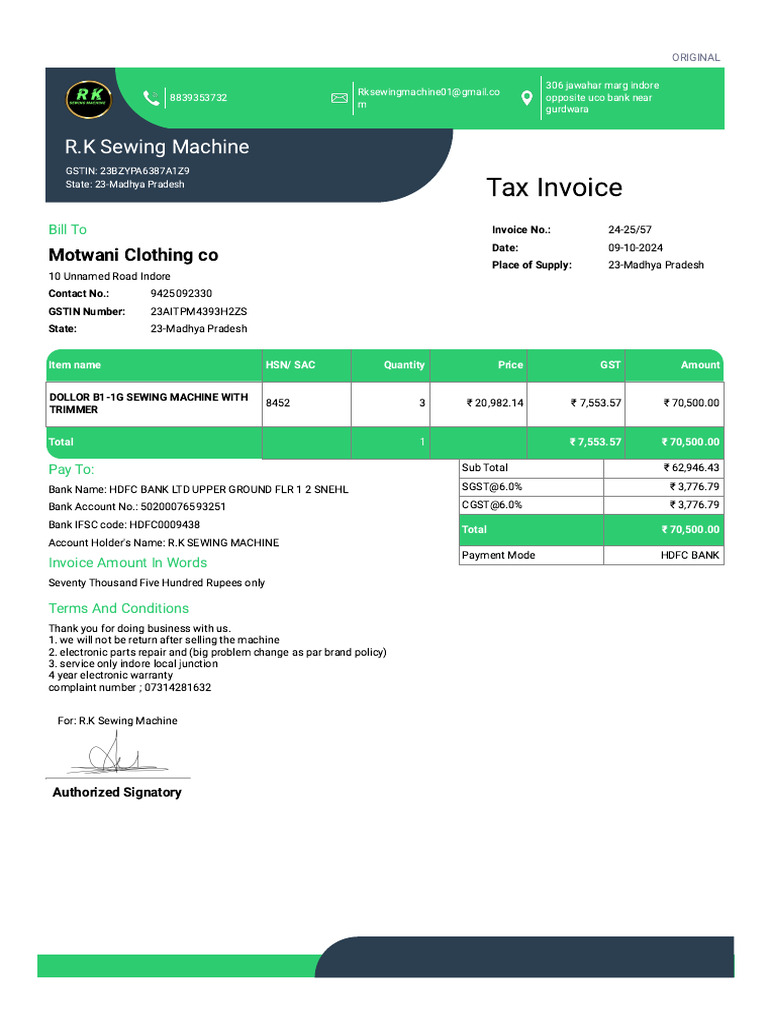 Saba sewing machine | PDF | Invoice | Payments