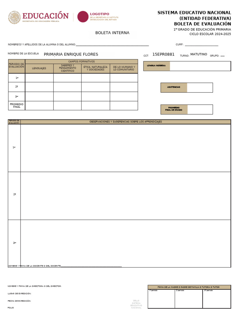 Formato Boletas 24-25 | PDF | Maestros | Escuelas