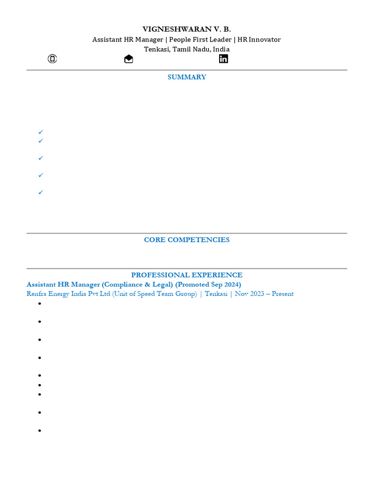 Vigneshwaran V B - HR Compliance | PDF | Recruitment | Human Resource Management
