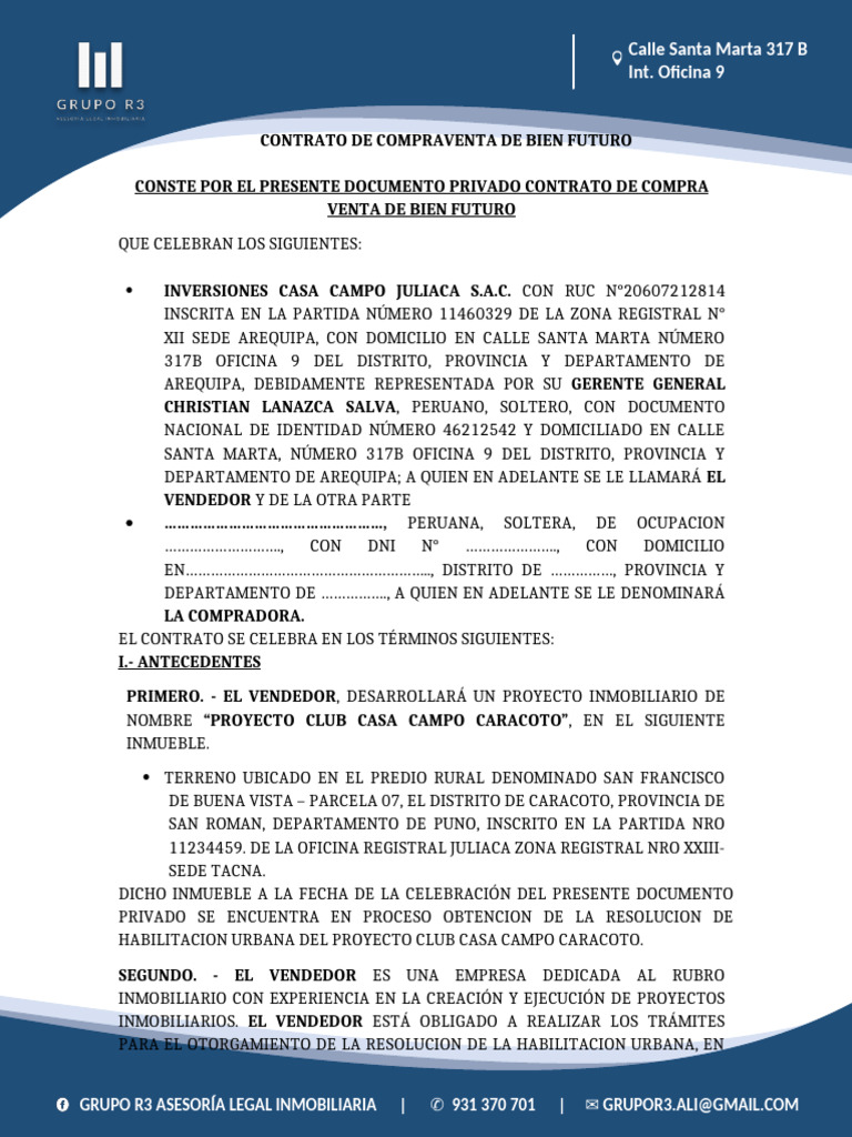 Modelo de Contrato Caracoto | PDF | Propiedad | Justicia