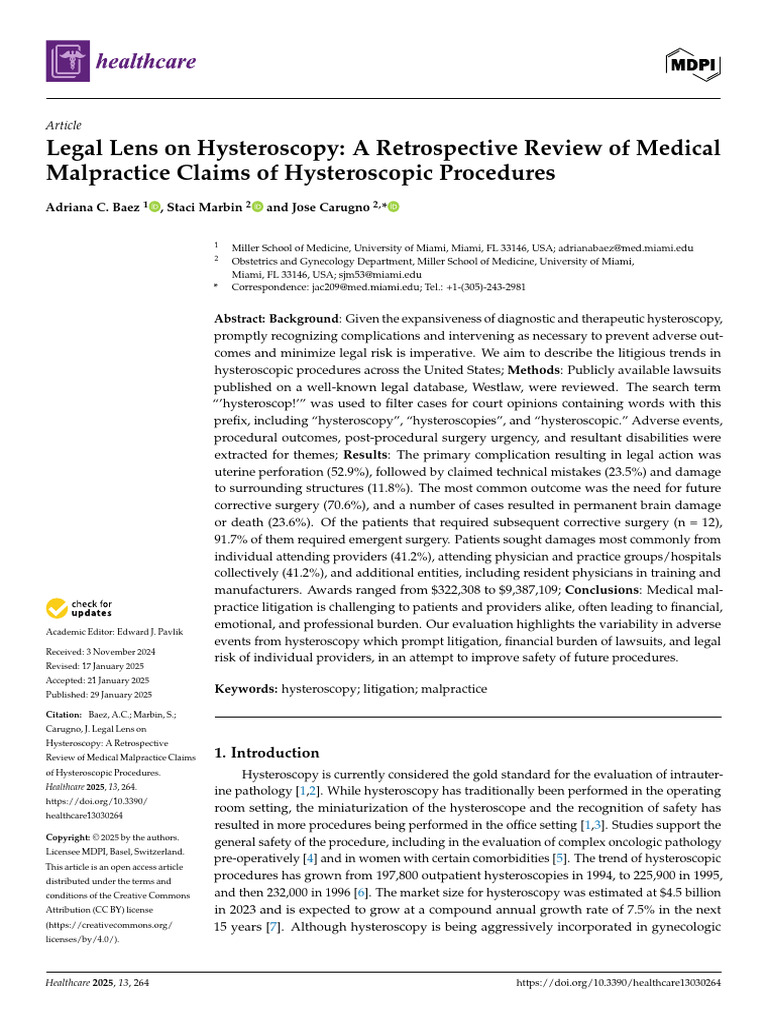 Legal Lens On Hysteroscopy: A Retrospective Review of Medical ...