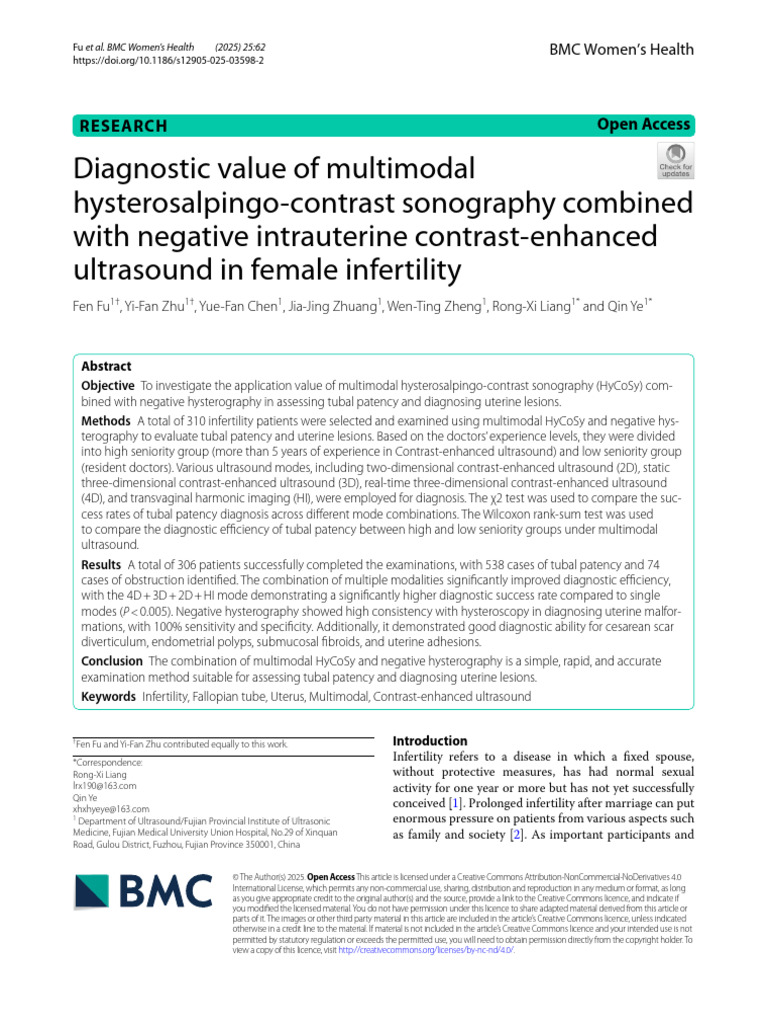Diagnostic Value of Multimodal Hysterosalpingo-Contrast Sonography ...