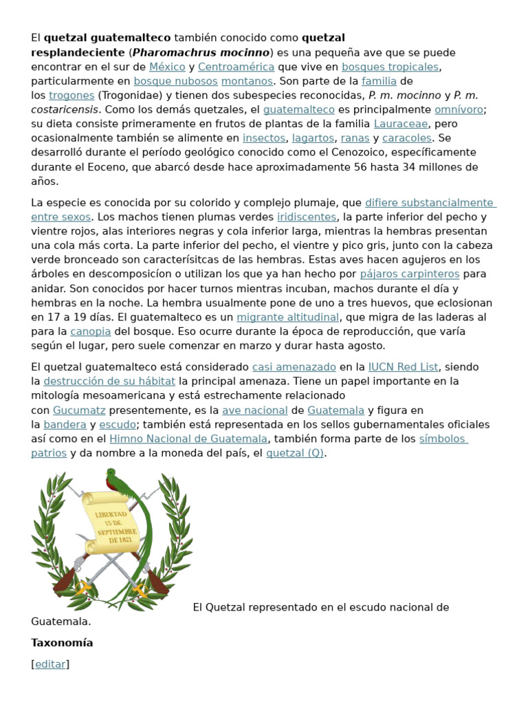 Información sobre el quetzal guatemalteco | PDF | Aves | Ornitología