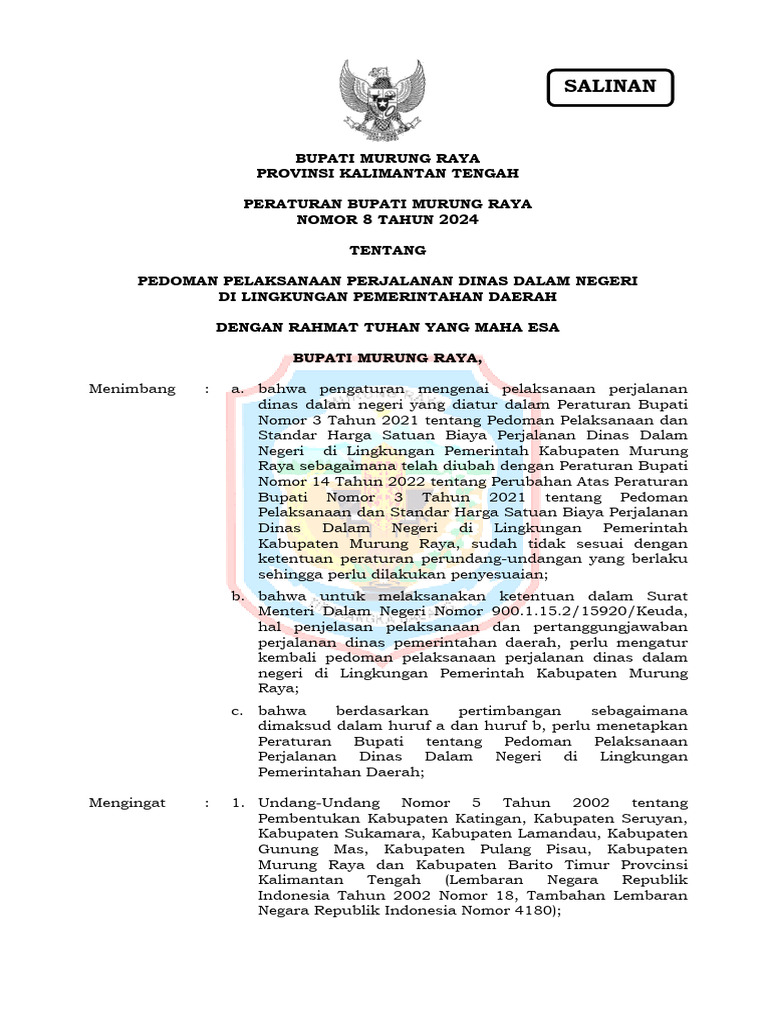 Perbup Murung Raya No. 8 Tahun 2024 | PDF