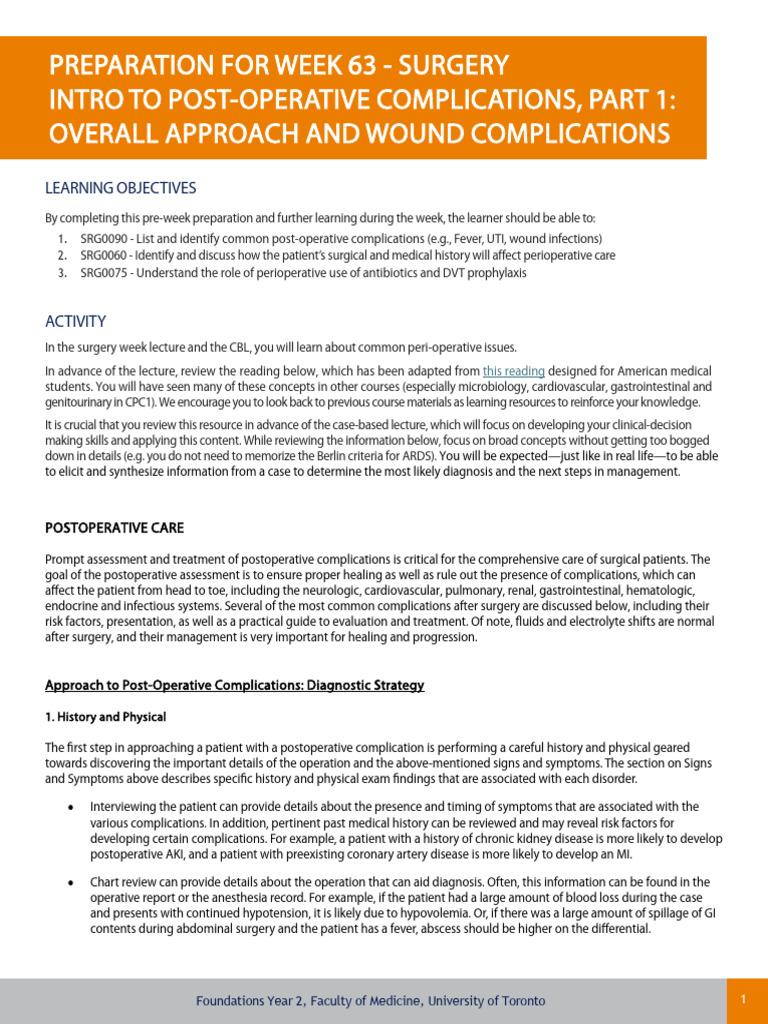 PL 1 - Intro To Post-Op Complications and Wound Complications | PDF ...