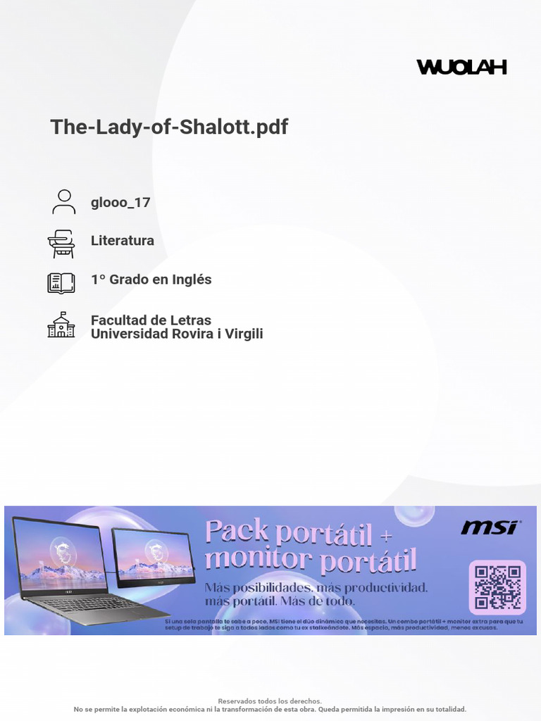 The Lady of Shalott - Poem | PDF