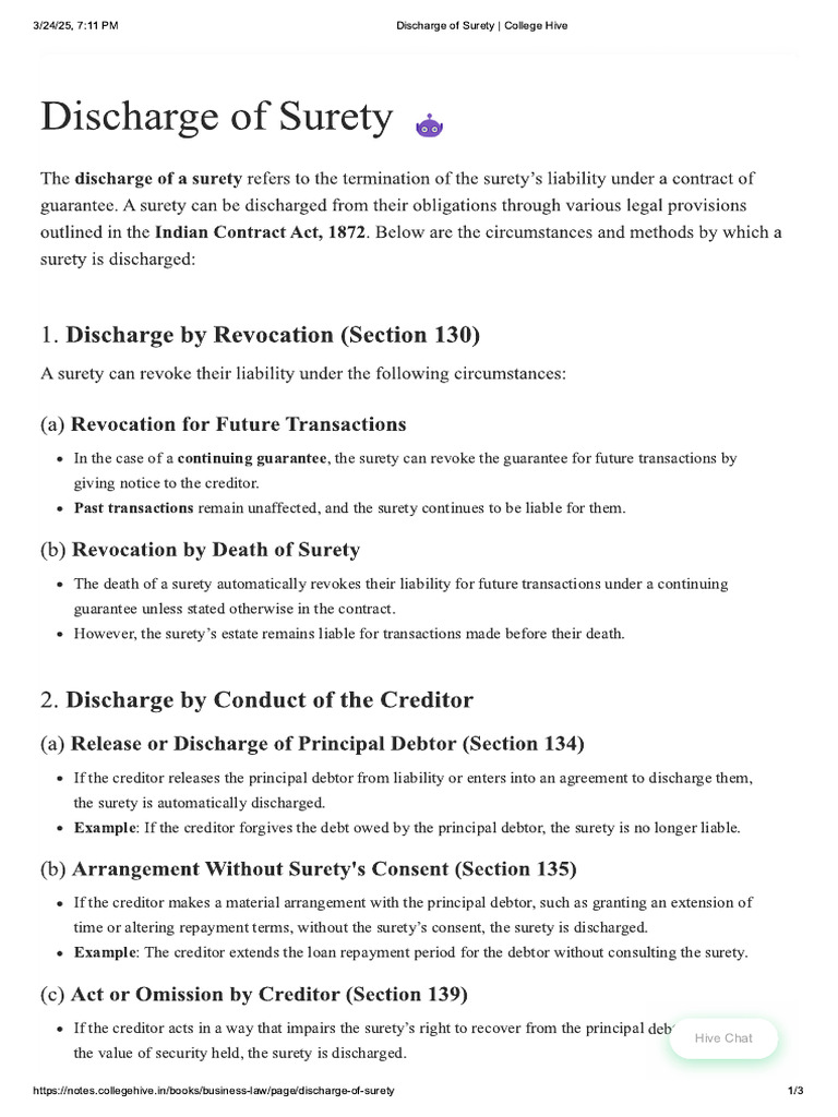 Discharge of Surety - College Hive | PDF