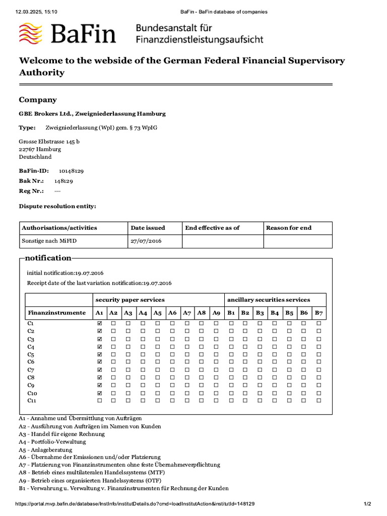 BaFin - BaFin database of companies | PDF