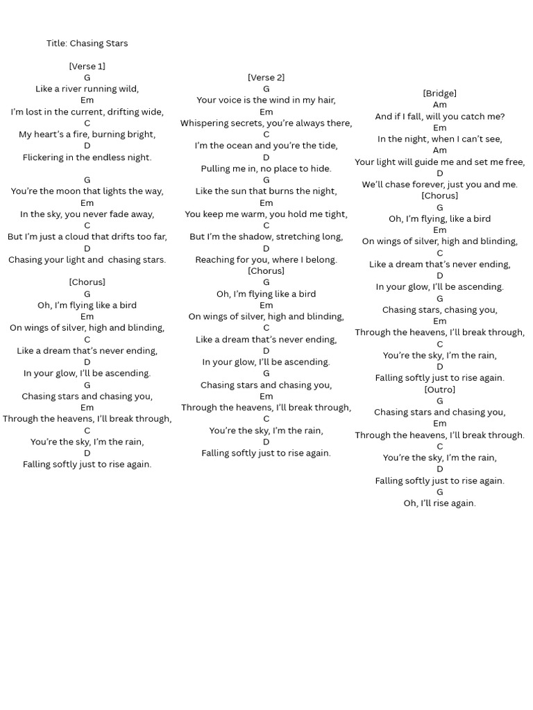 Chasing Stars: Lyrics and Chords | PDF