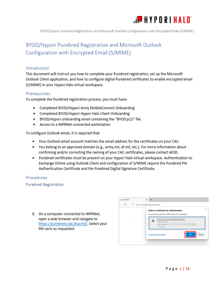 BYOD Hypori Purebred Registration and Microsoft Outlook Configuration (20241101) | PDF ...
