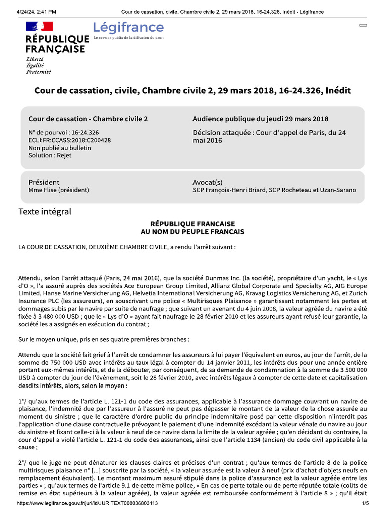 Valeur contractuelle et valeur vénale du bien assuré | PDF