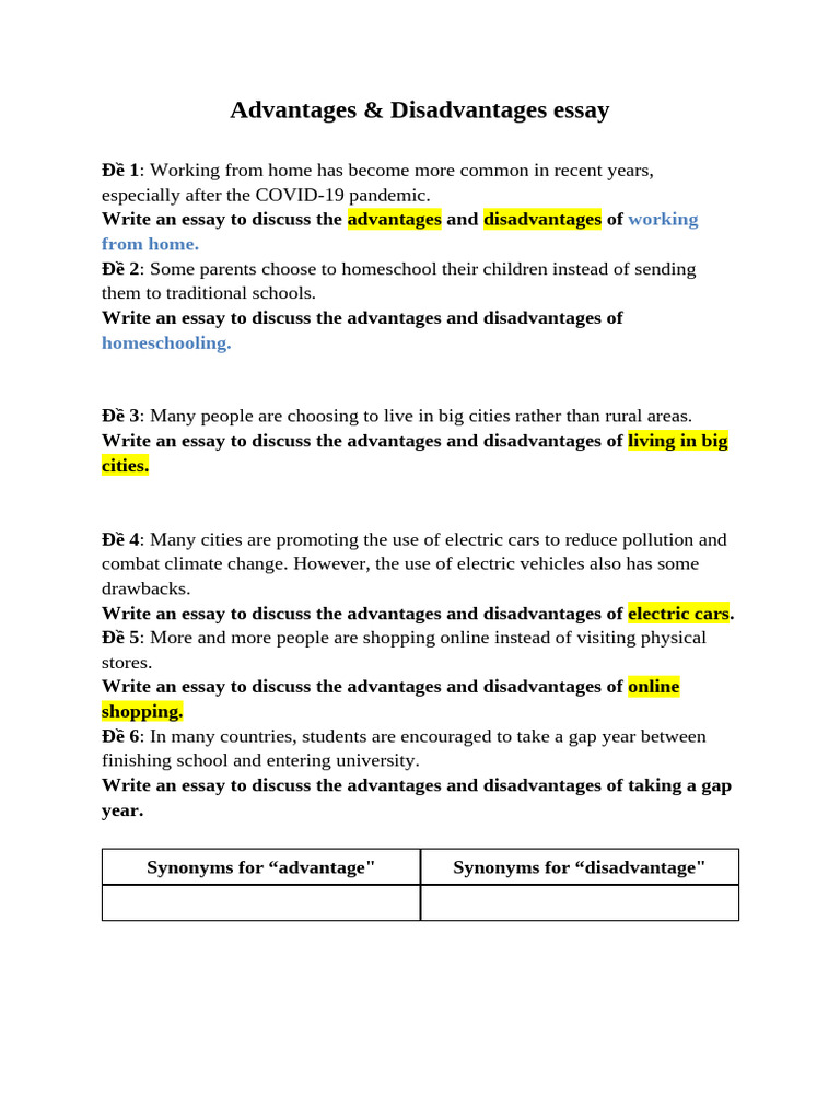 Writing Task 2 - Advantages & Disadvantages Essay | PDF