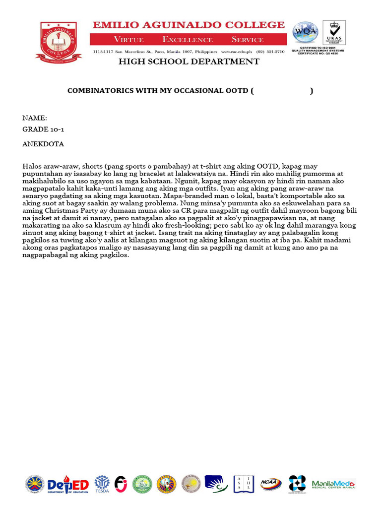 Mactal - Performance Task 1 in Math and Filipino - Q3 | PDF