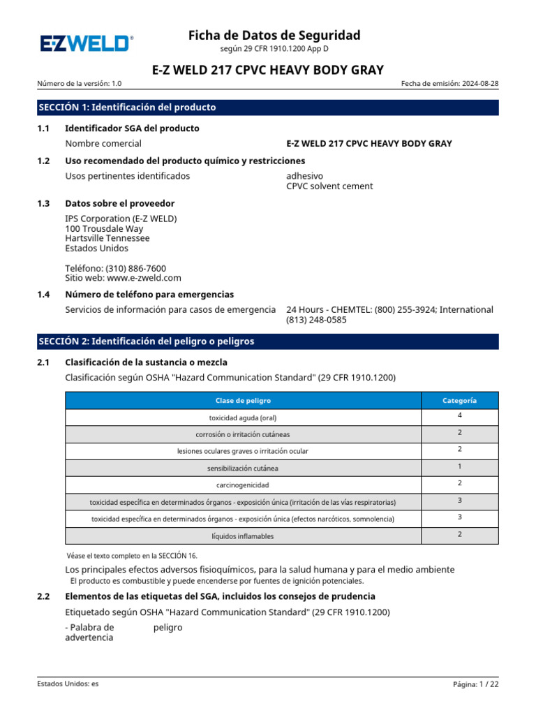 Fds E-Z Weld 217 CPVC | PDF | Agua